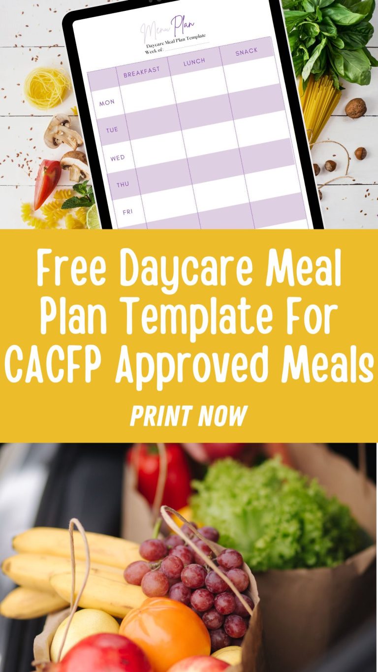 Free Daycare Meal Plan Template For CACFP Approved Meals